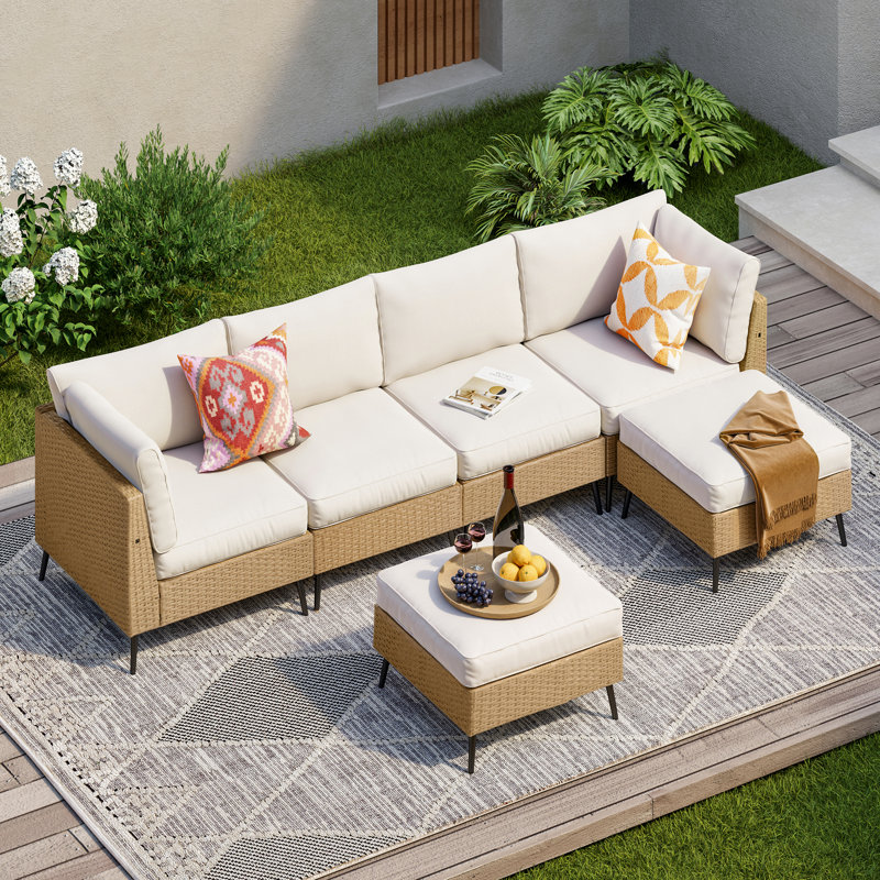 Zahro 6 Person Outdoor Sectional Seating Group with Cushions